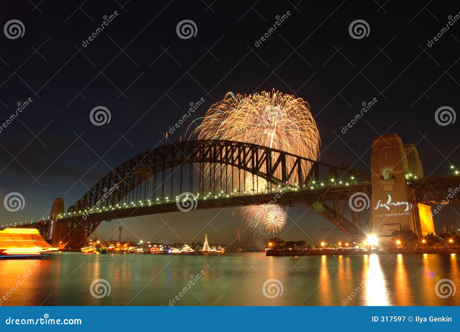 Fireworks over the bridge editorial photography. Image of harbour - 317597