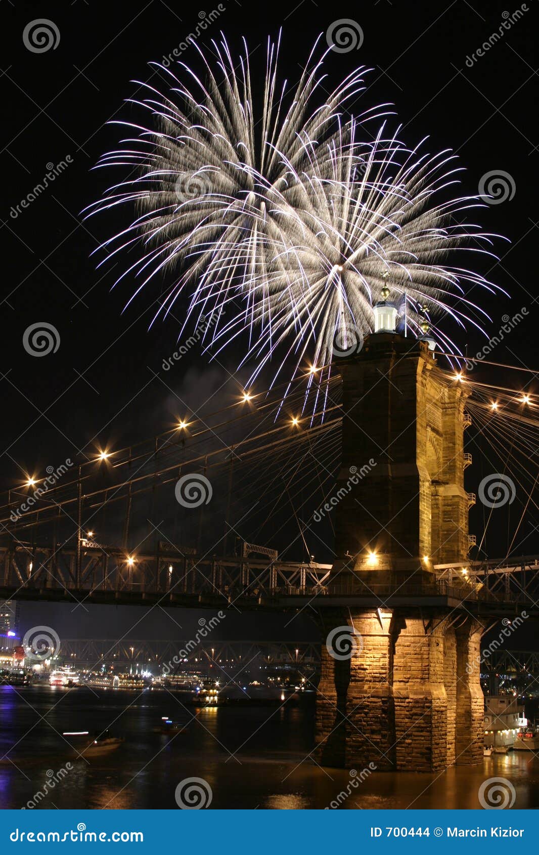 Fireworks over the bridge stock photo. Image of night, bridge - 700444