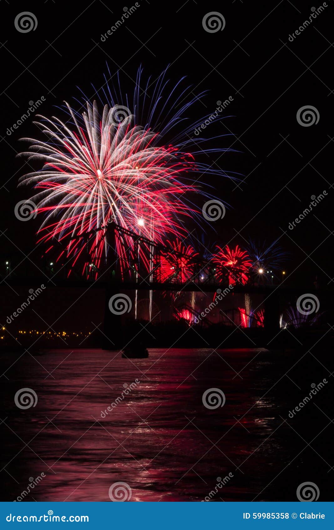 Fireworks over bridge stock photo. Image of colors, glowing - 59985358
