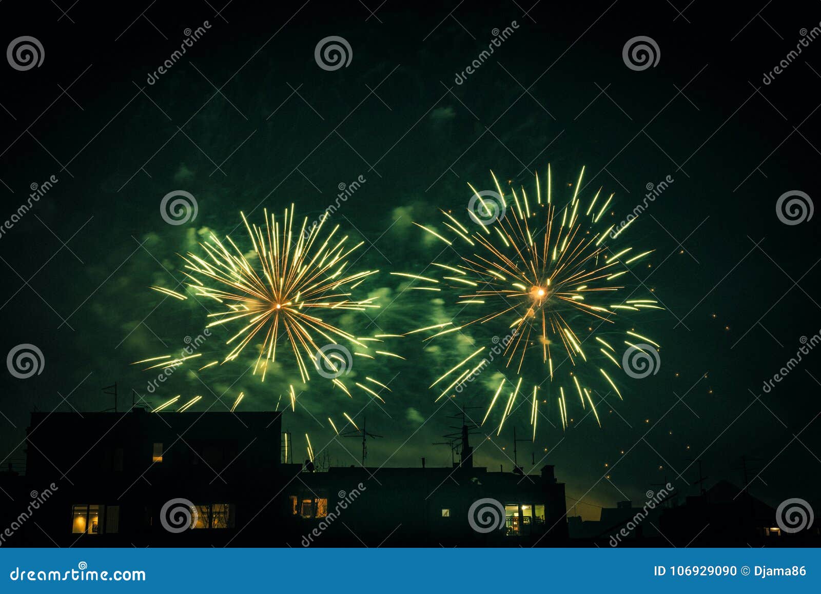 Fireworks Over the Building Stock Photo - Image of firework, black ...