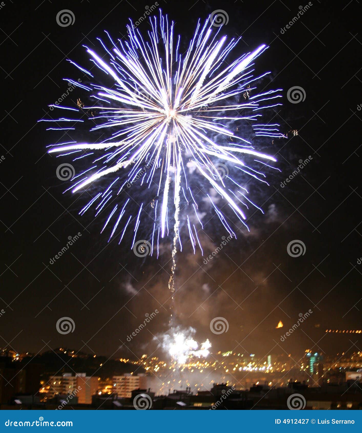 Fireworks Over City Buildings Stock Image - Image of finale, rockets ...