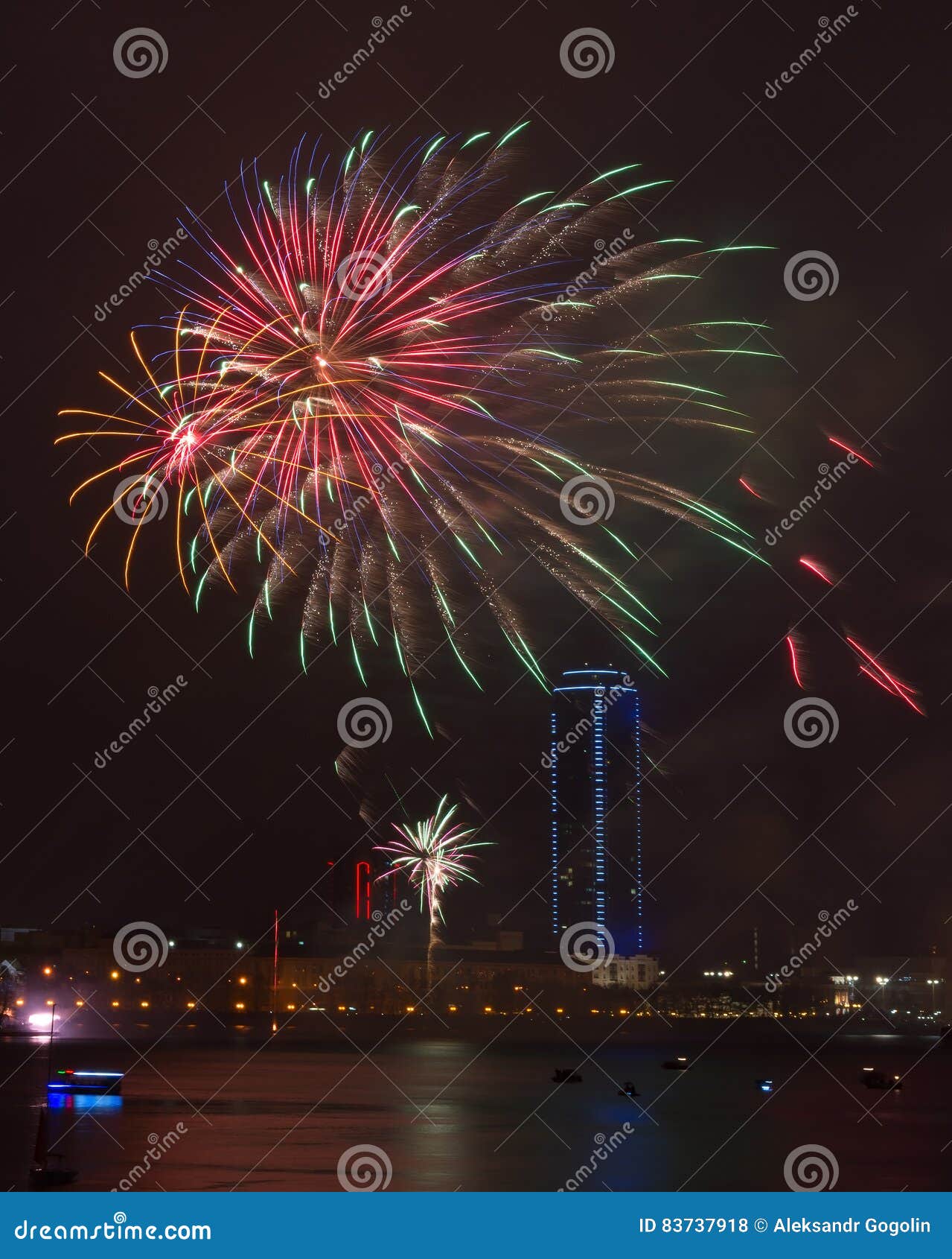Fireworks over the city stock photo. Image of fireworks - 83737918