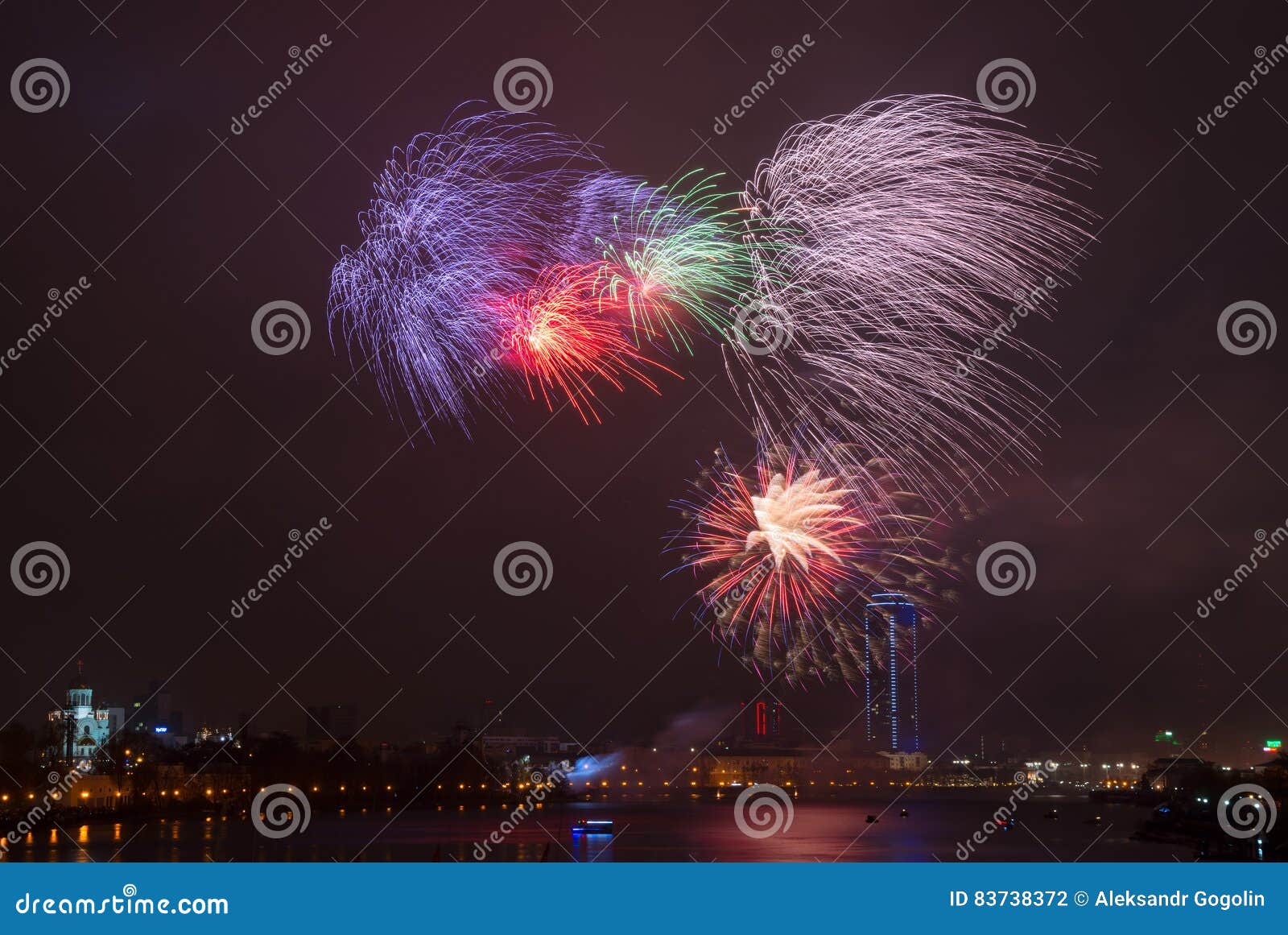 Fireworks over the city stock photo. Image of city, fireworks - 83738372