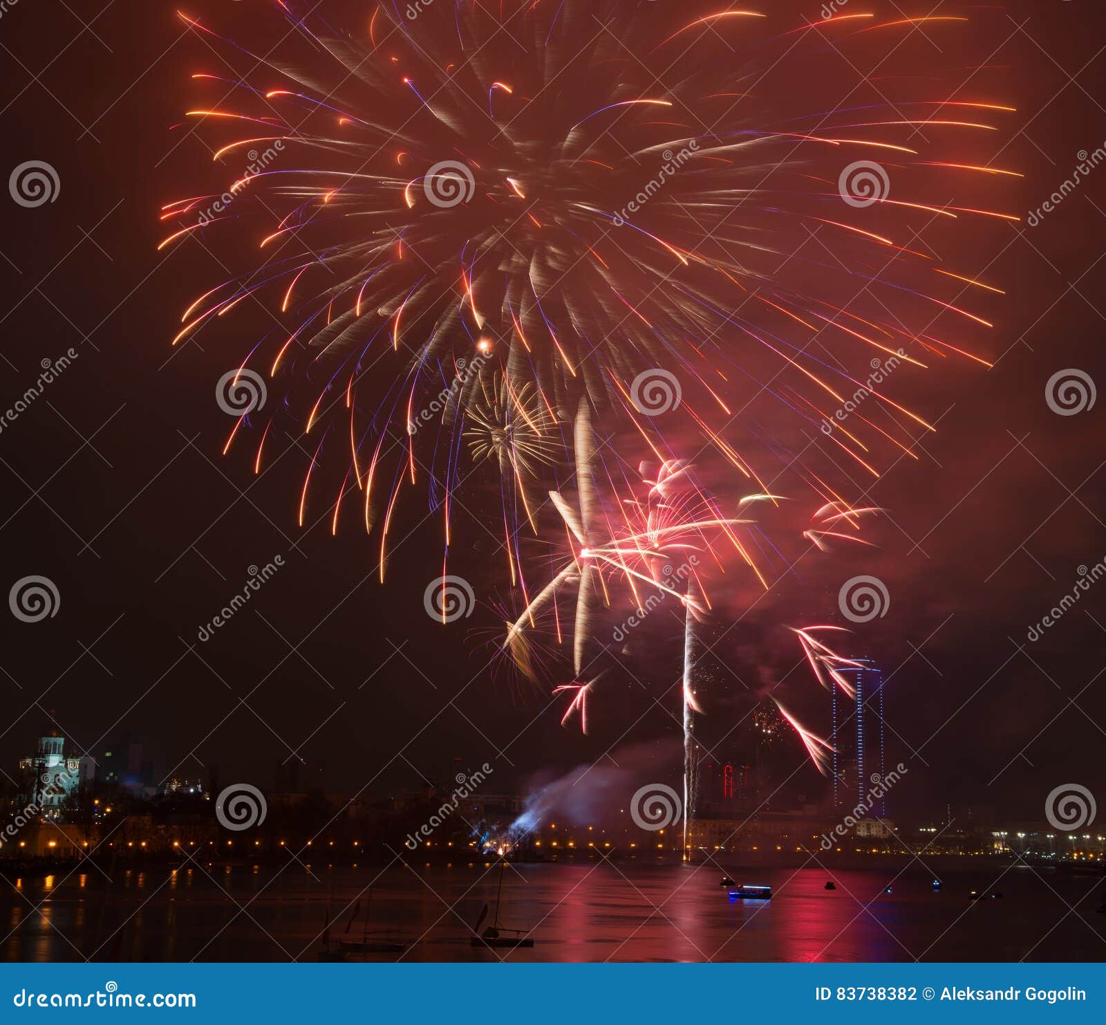 Fireworks over the city stock photo. Image of light, cityscape - 83738382
