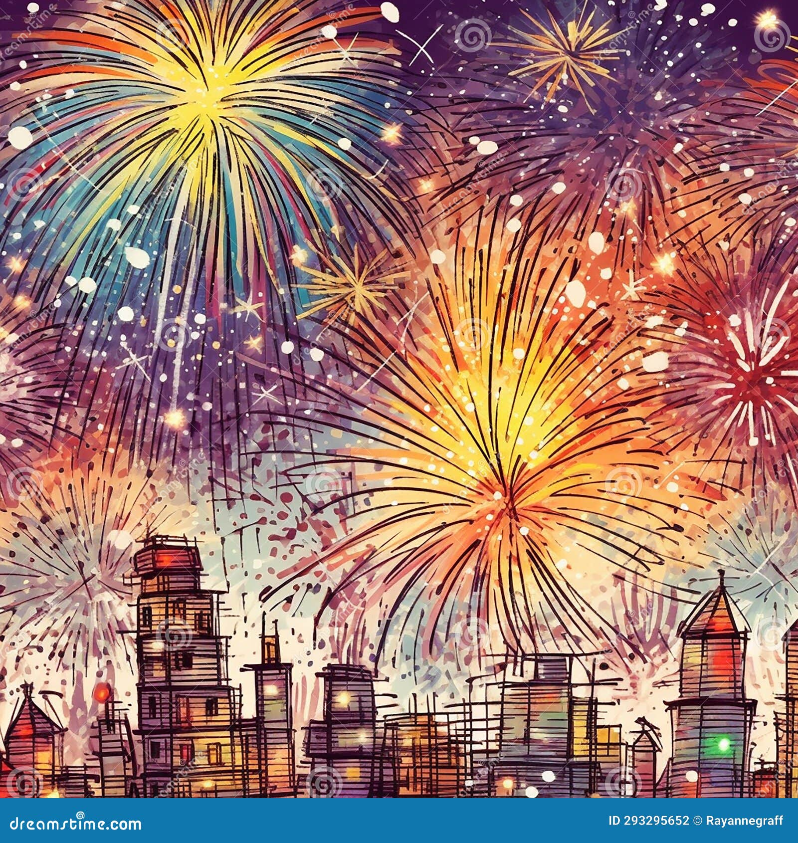 Fireworks over the city. stock illustration. Illustration of sparkler ...