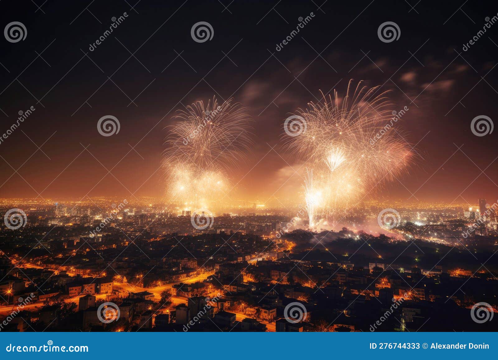 Fireworks Over The City With A Skyline. AI-generated. Royalty-Free ...