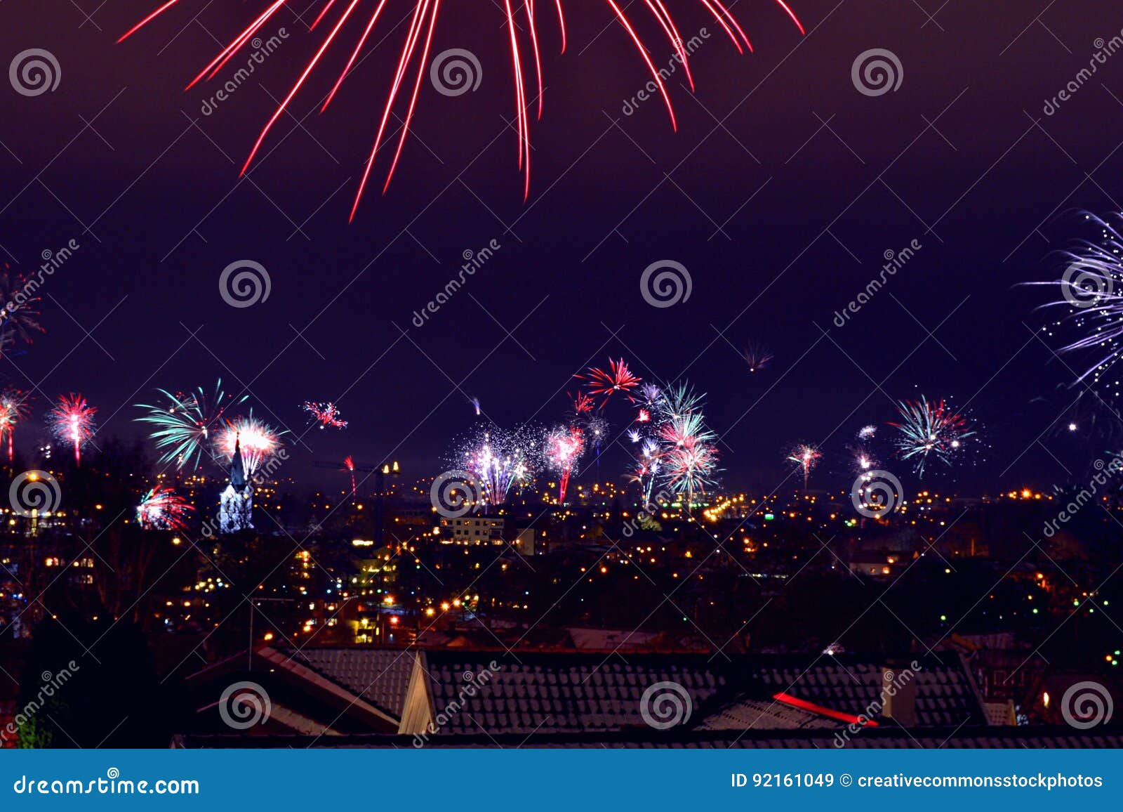 Fireworks Over City At Night Picture. Image: 92161049