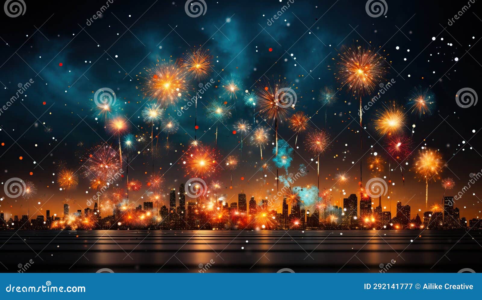 Fireworks Over the City at Night. New Year Celebration Stock ...