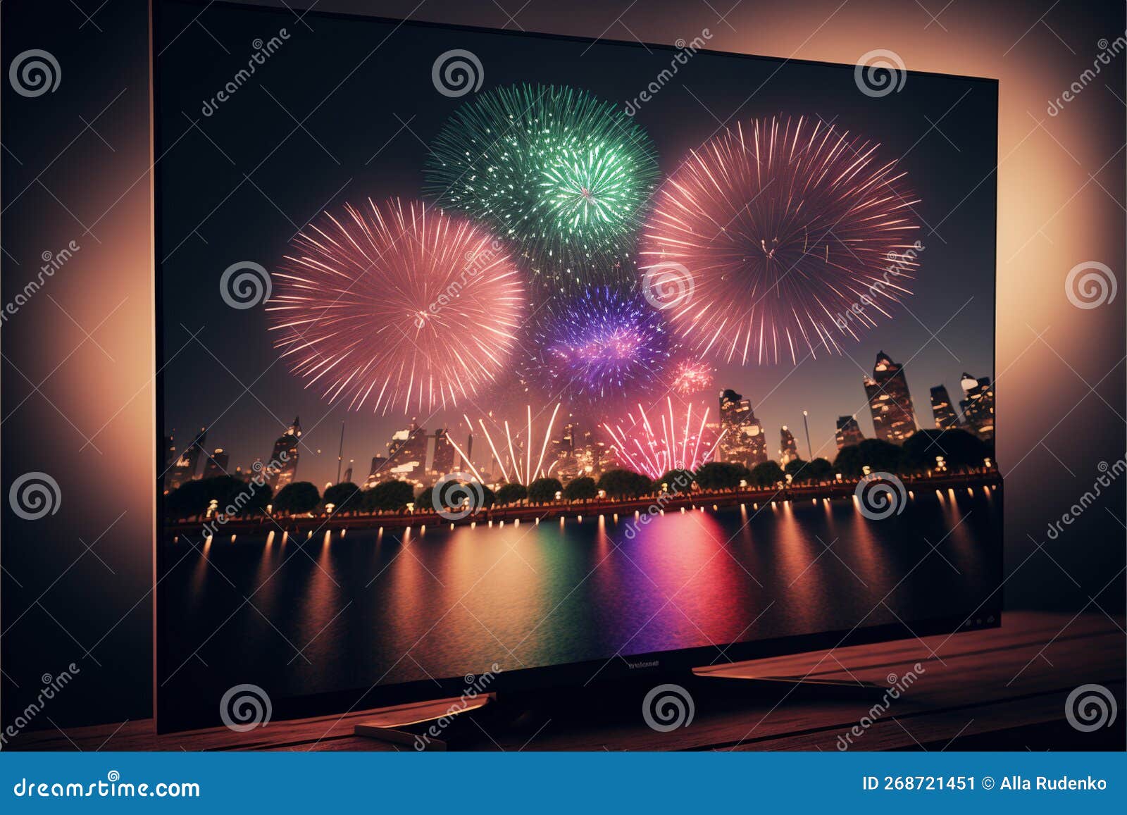 Fireworks Over the City are Shown on TV. AI Generated Stock ...