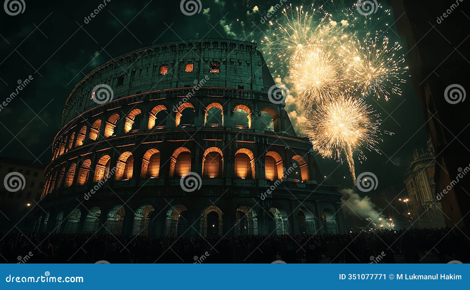 Fireworks Over the Colosseum in Rome at Night Stock Image - Image of ...
