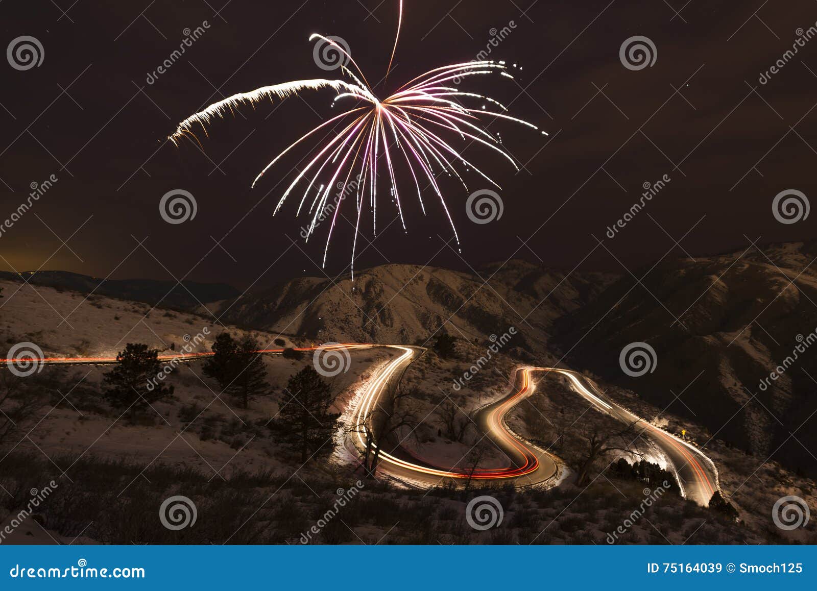Fireworks Over a Curvy Mountain Road Stock Image - Image of ...