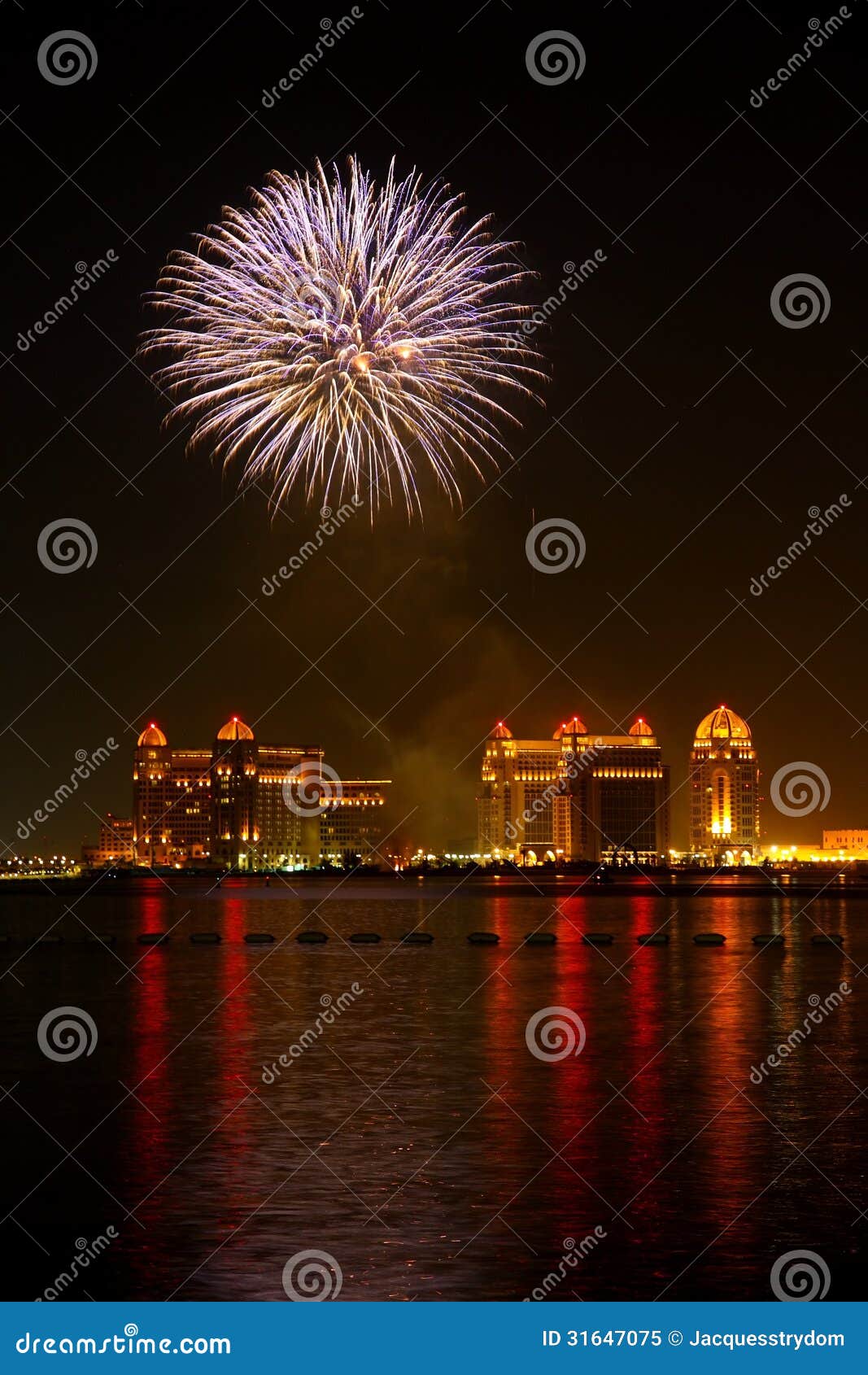 Fireworks Over Doha Skyline Stock Image - Image of doha, lights: 31647075