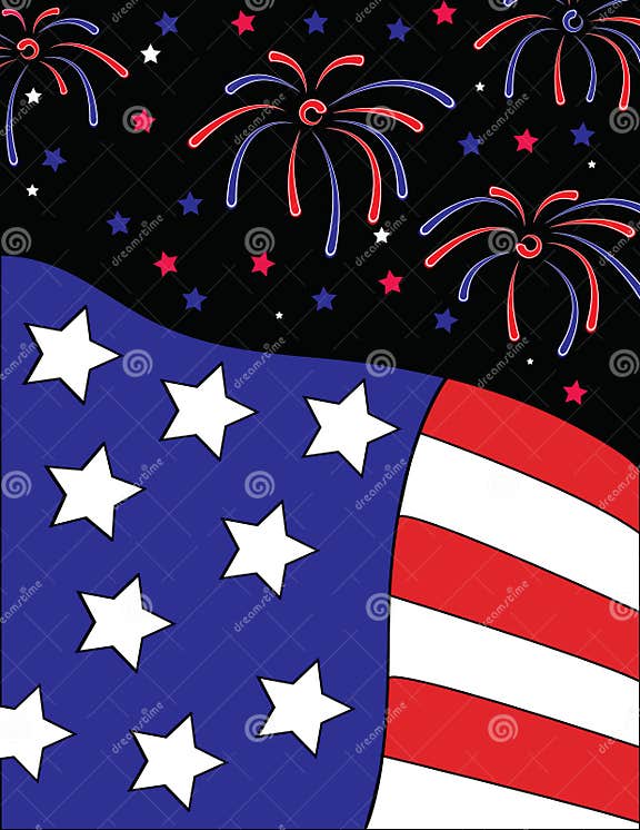 Fireworks Over Flag stock vector. Illustration of boom - 2623503