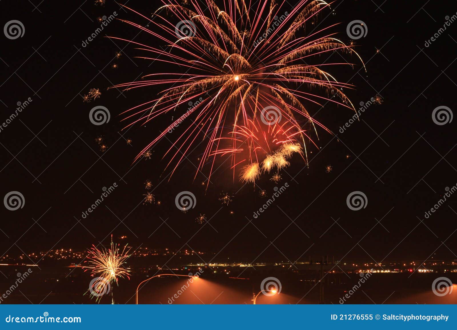 Fireworks over the freeway stock image. Image of patriots - 21276555