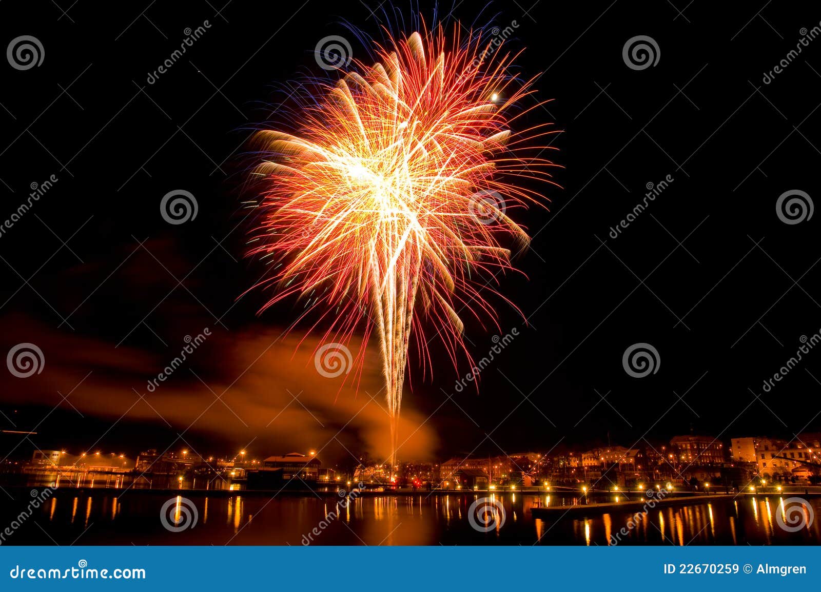 Fireworks over the harbor stock image. Image of event - 22670259