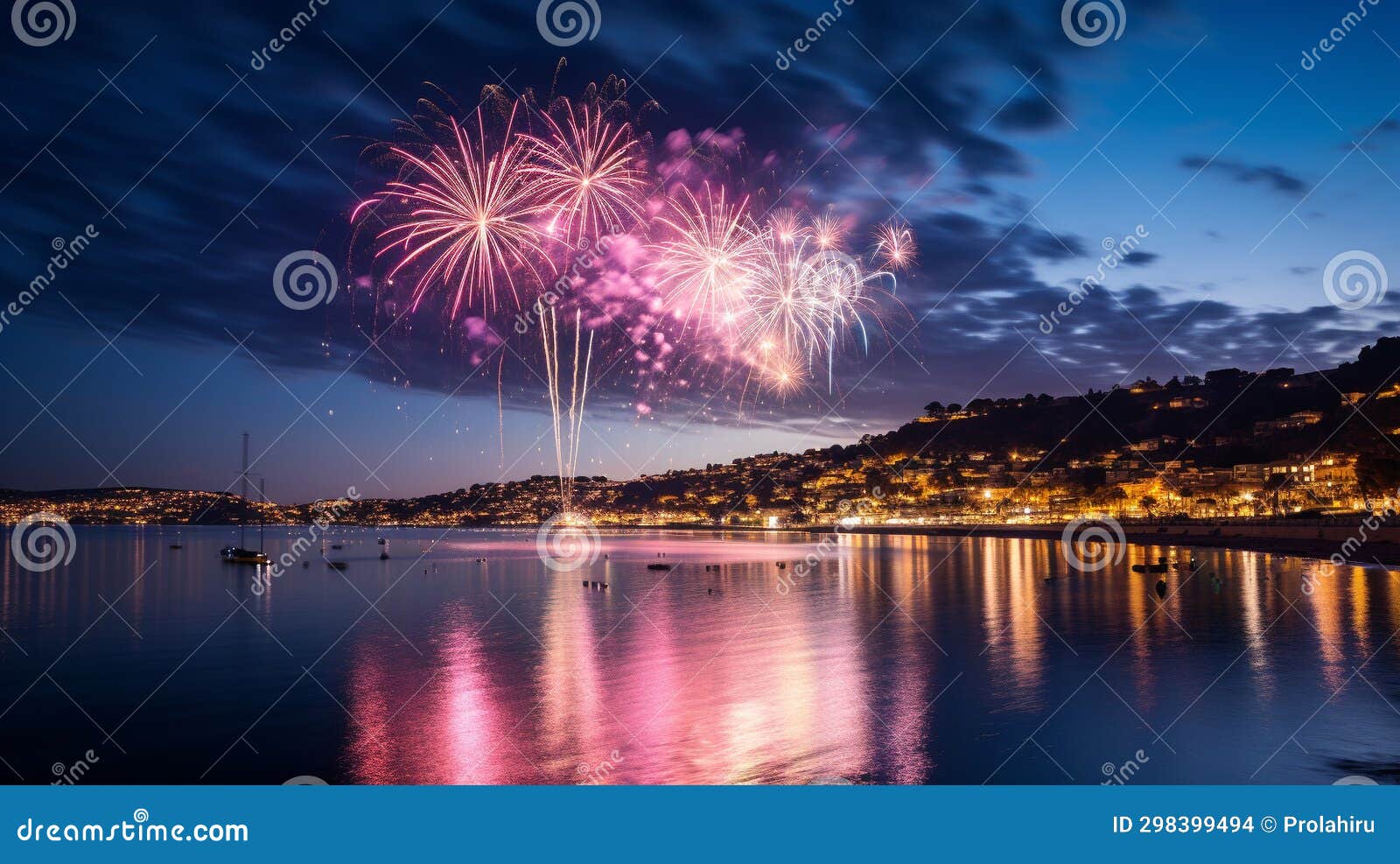 Fireworks Over the Harbor stock photo. Image of vibrant - 298399494