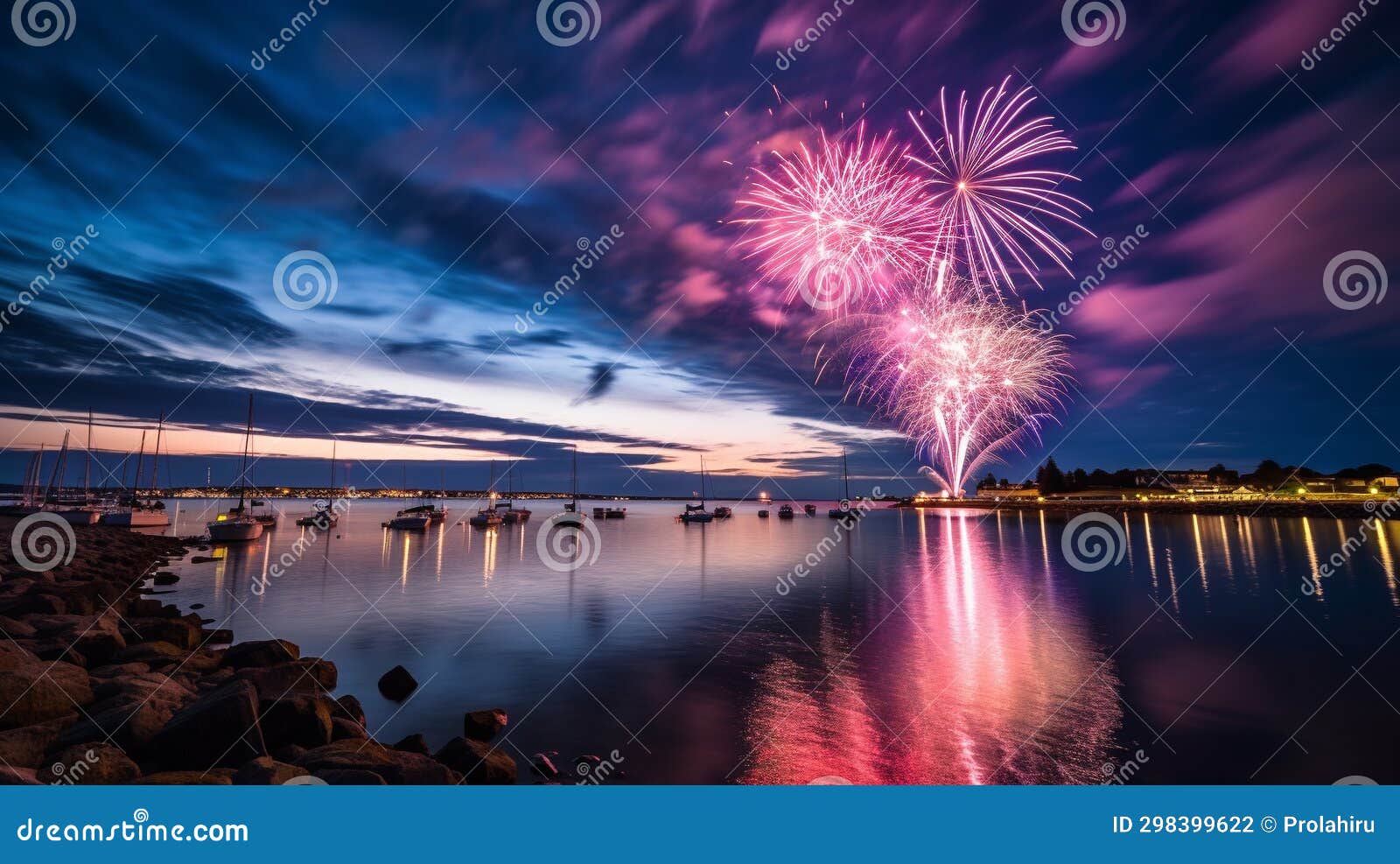 Fireworks Over the Harbor stock photo. Image of stunning - 298399622