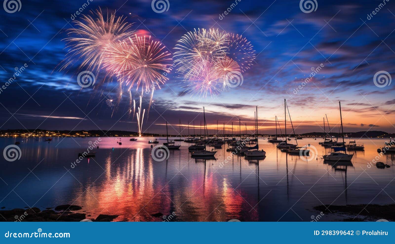 Fireworks Over the Harbor stock photo. Image of harbor - 298399642