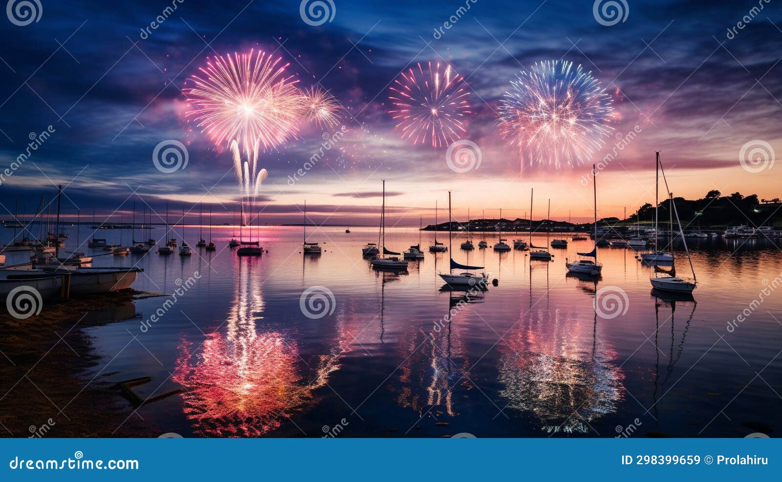 Fireworks Over the Harbor stock illustration. Illustration of splendor ...