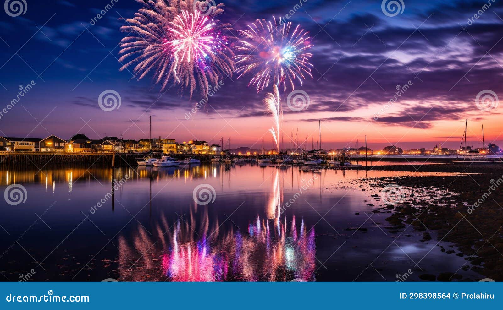 Fireworks Over the Harbor stock photo. Image of extravaganza - 298398564