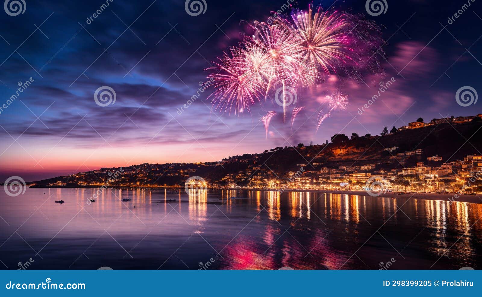 Fireworks Over the Harbor stock image. Image of festive - 298399205