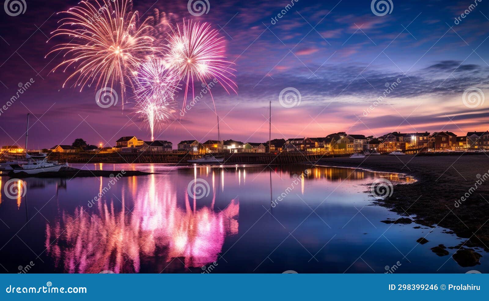 Fireworks Over the Harbor stock photo. Image of show - 298399246