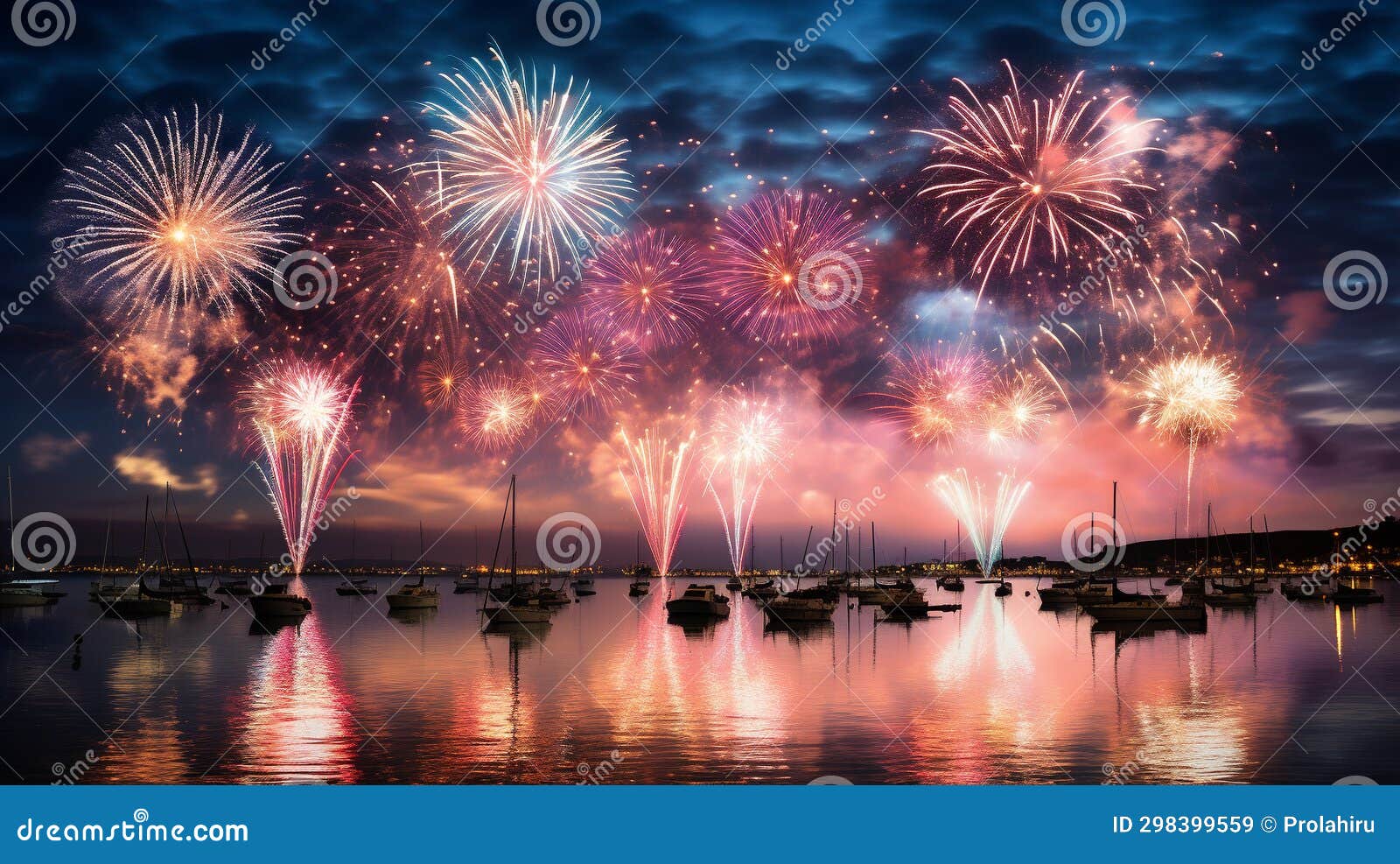 Fireworks Over the Harbor stock image. Image of show - 298399559