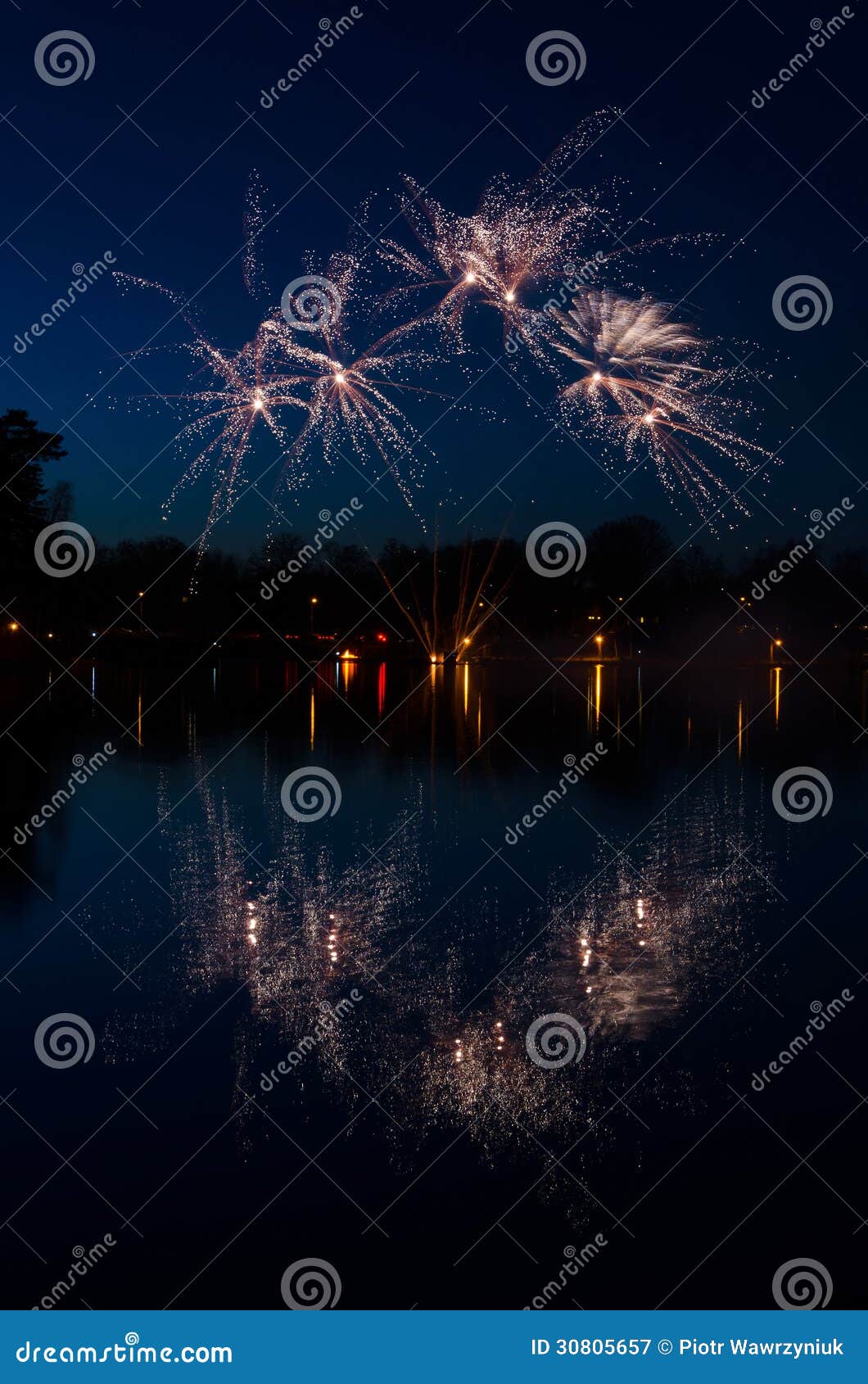 Fireworks over the lake stock image. Image of kyrkhult - 30805657