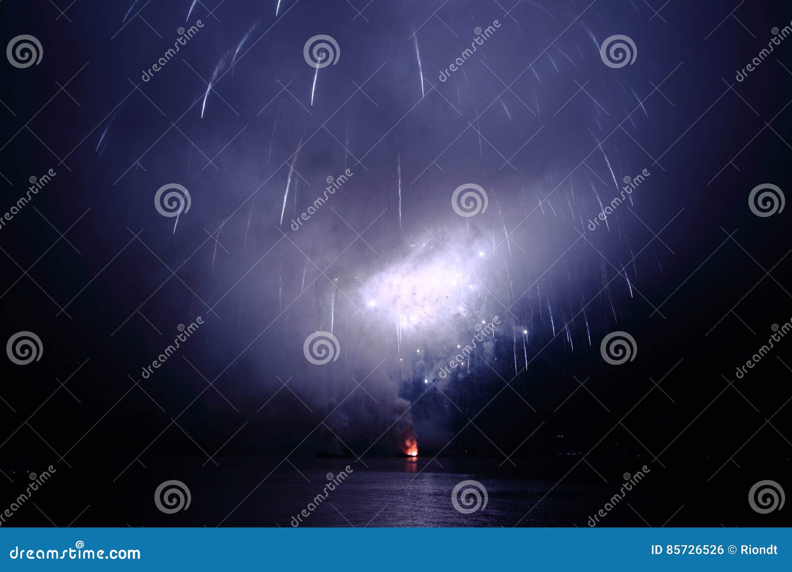 Fireworks over lake stock photo. Image of anniversary - 85726526