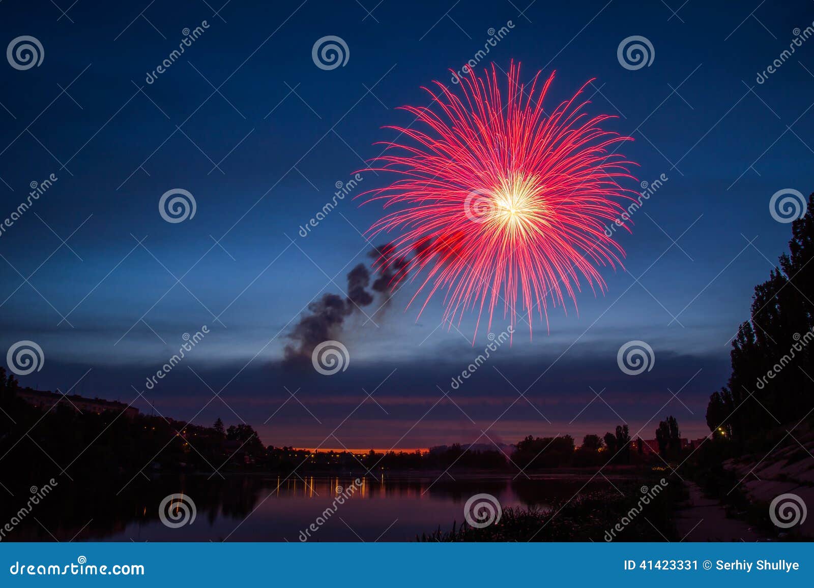 Fireworks Over Lake at Night. Stock Image - Image of river, events ...