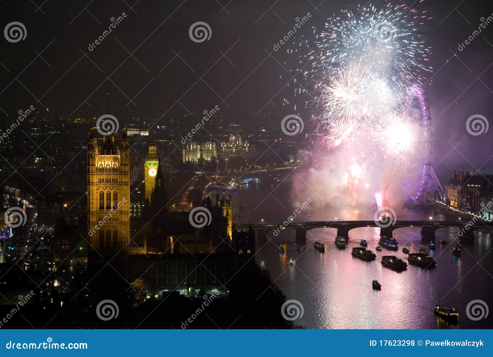 Fireworks Over London Eye and Westminster Editorial Stock Photo - Image ...
