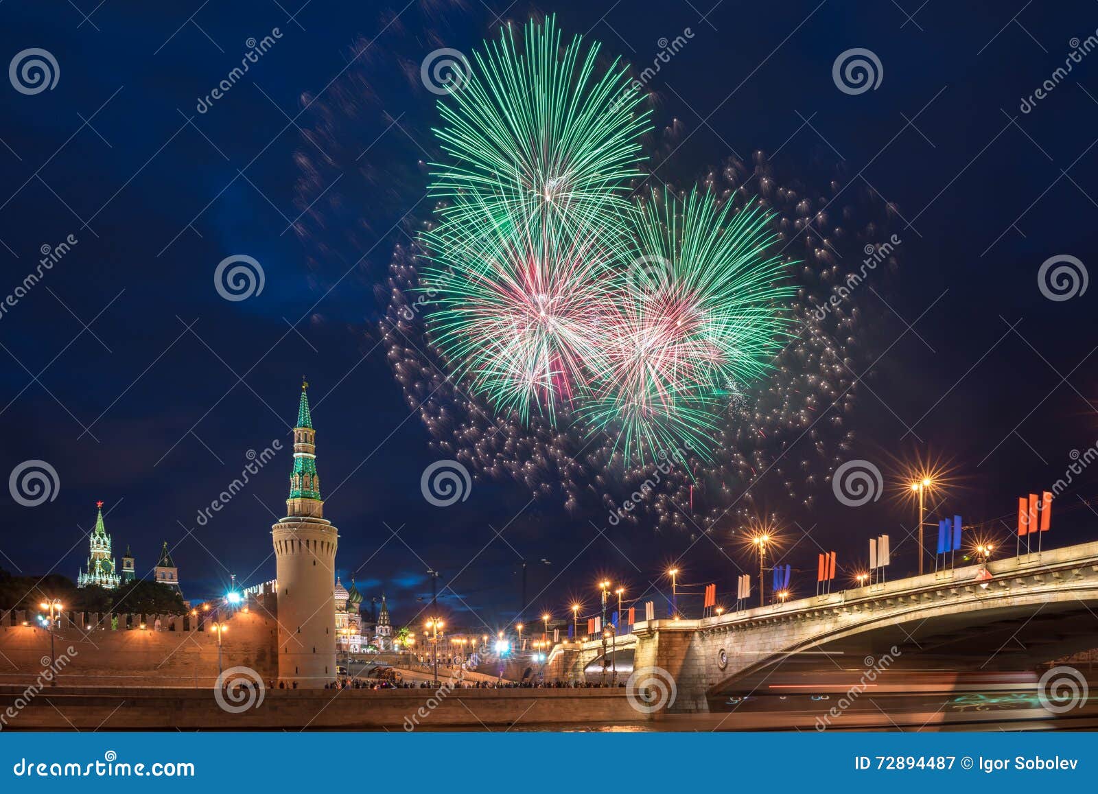 Fireworks Over the Moscow Kremlin Stock Image - Image of russia, river ...