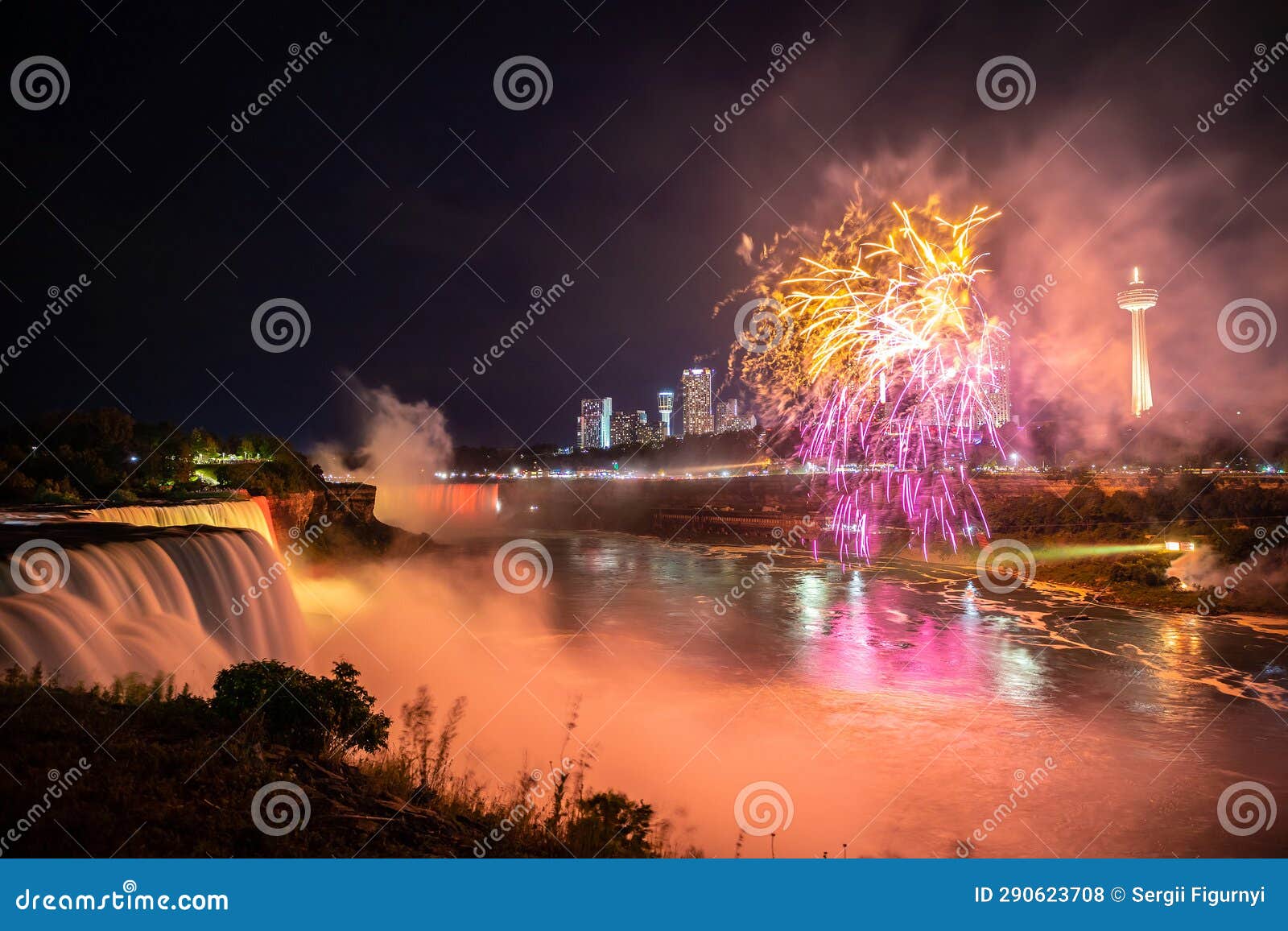 Fireworks Over Niagara Falls Stock Photo - Image of dark, ontario ...