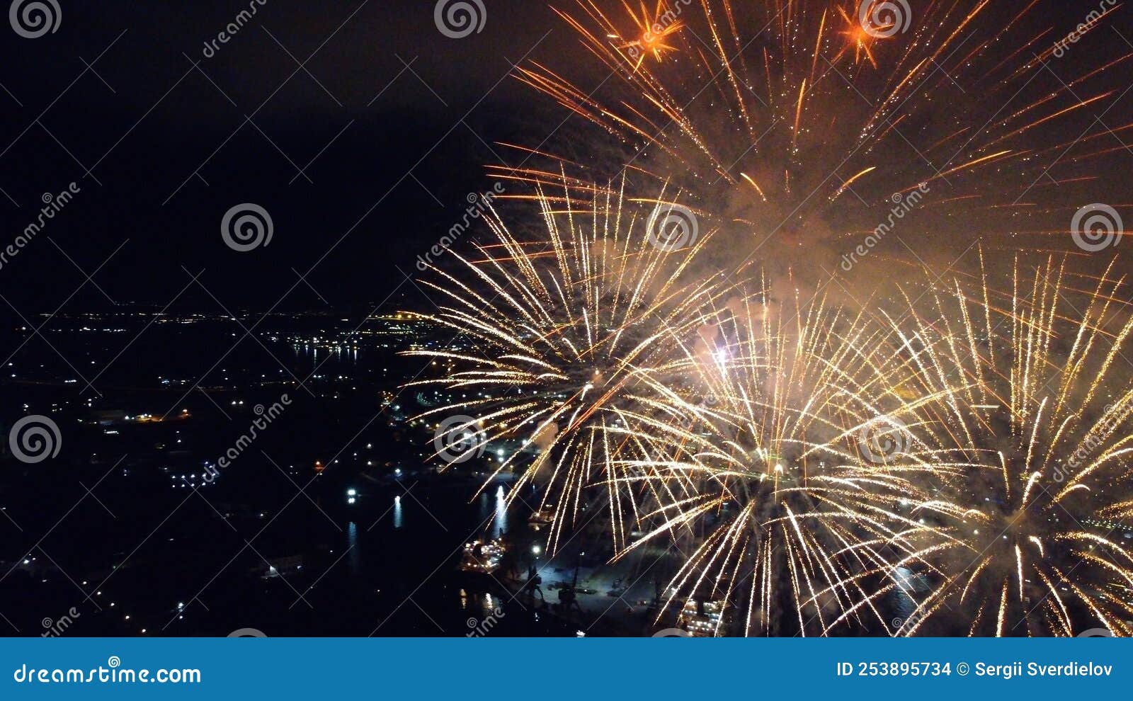 Fireworks Over the City Aerial View Stock Photo - Image of night ...