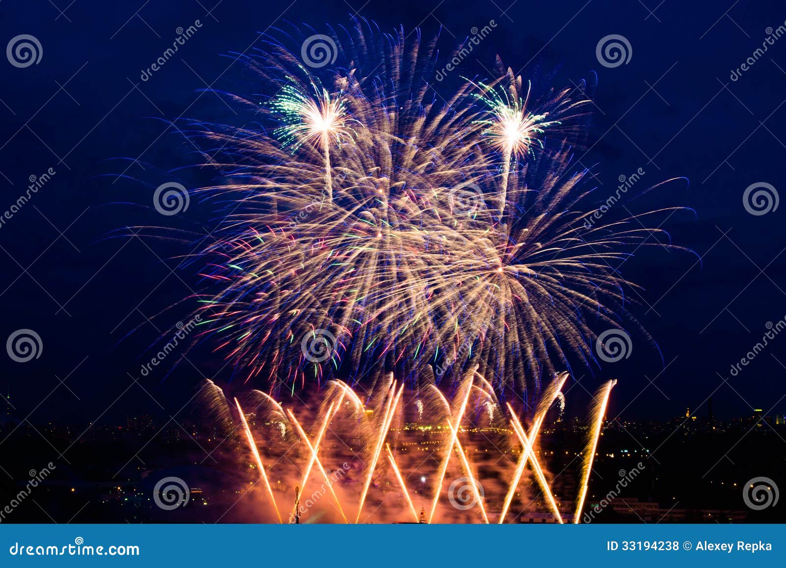 Fireworks over night sky stock photo. Image of burst - 33194238