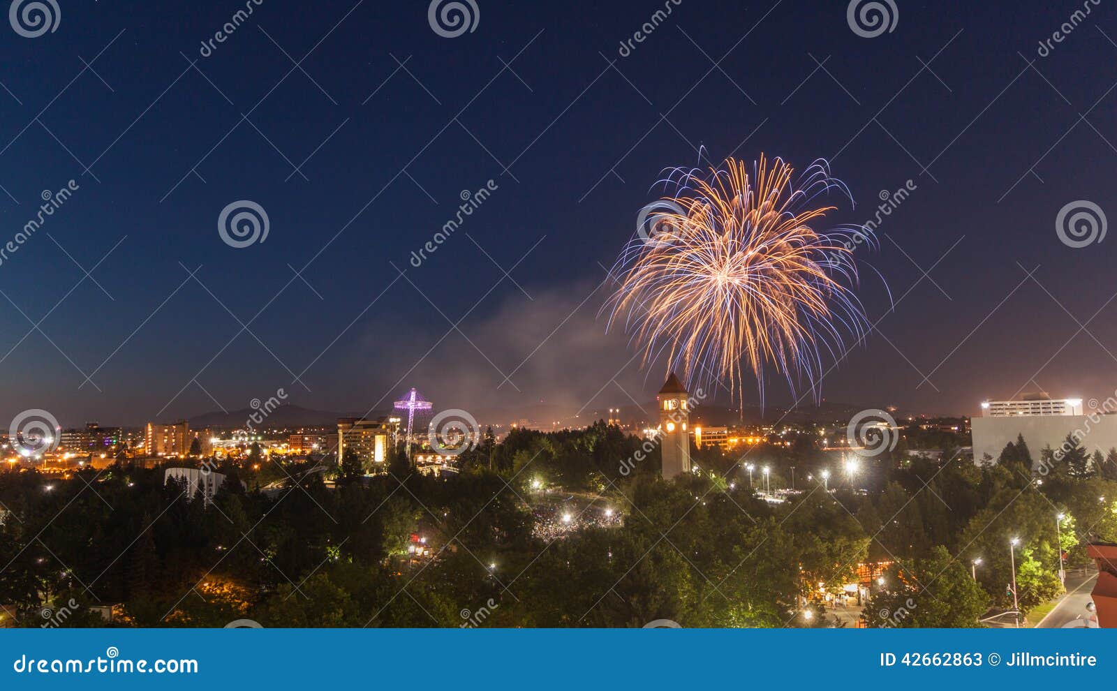 Fireworks Over Spokane Washington Stock Image - Image of celebrate ...