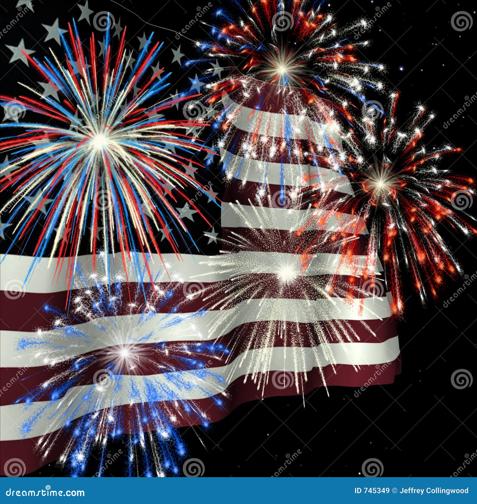 Fireworks over US Flag 1 stock illustration. Illustration of patriotic ...