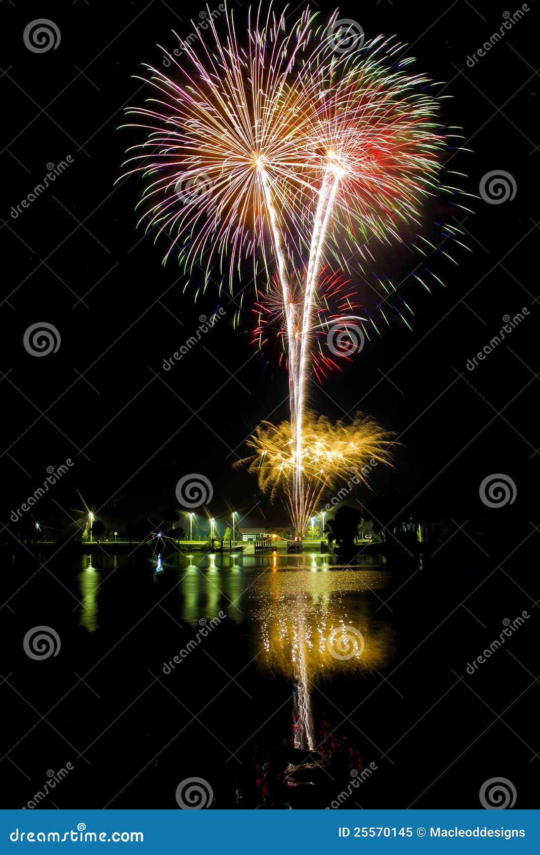 Fireworks over the water stock image. Image of festive - 25570145