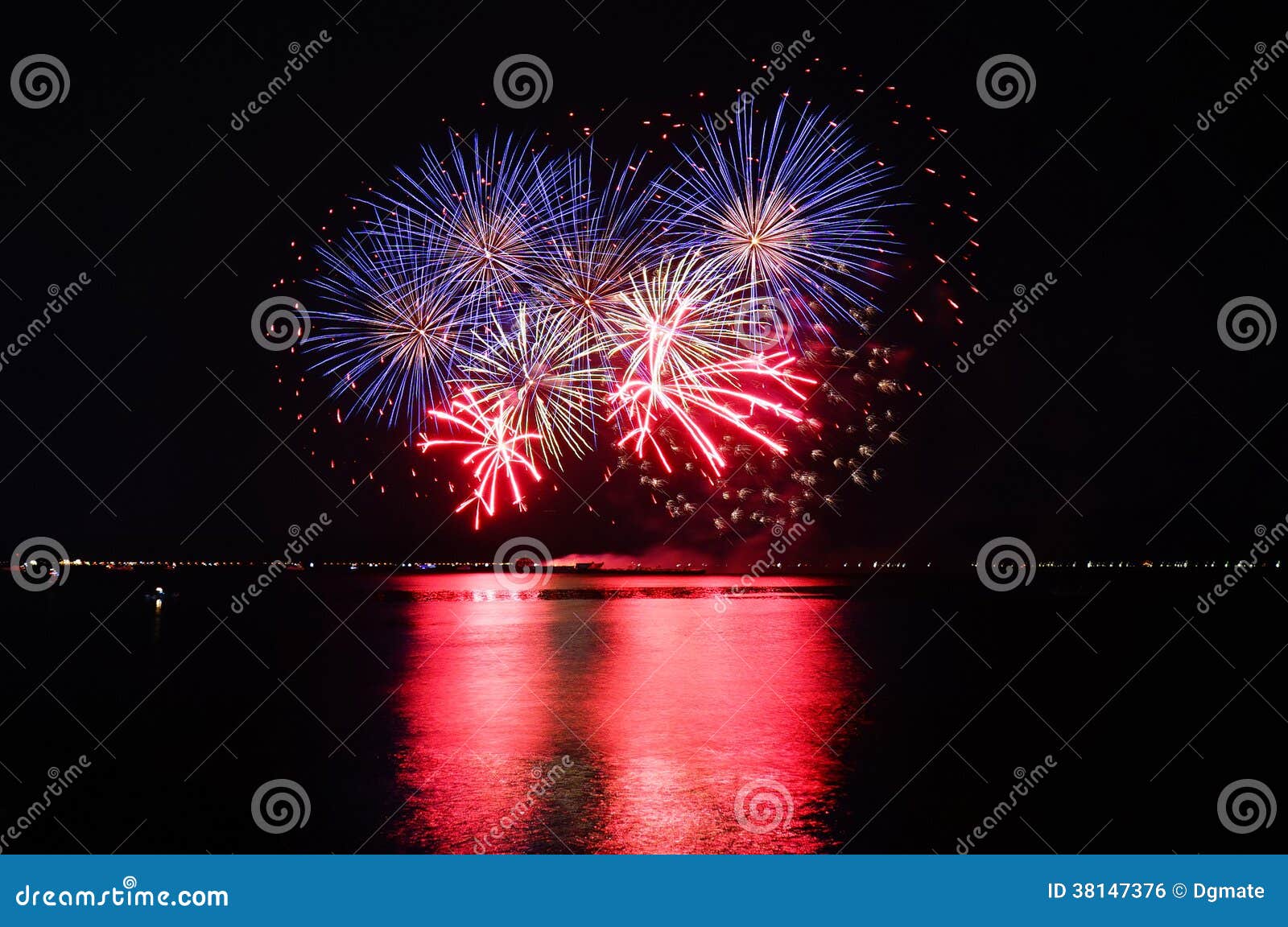 Fireworks over water stock photo. Image of events, celebrate - 38147376