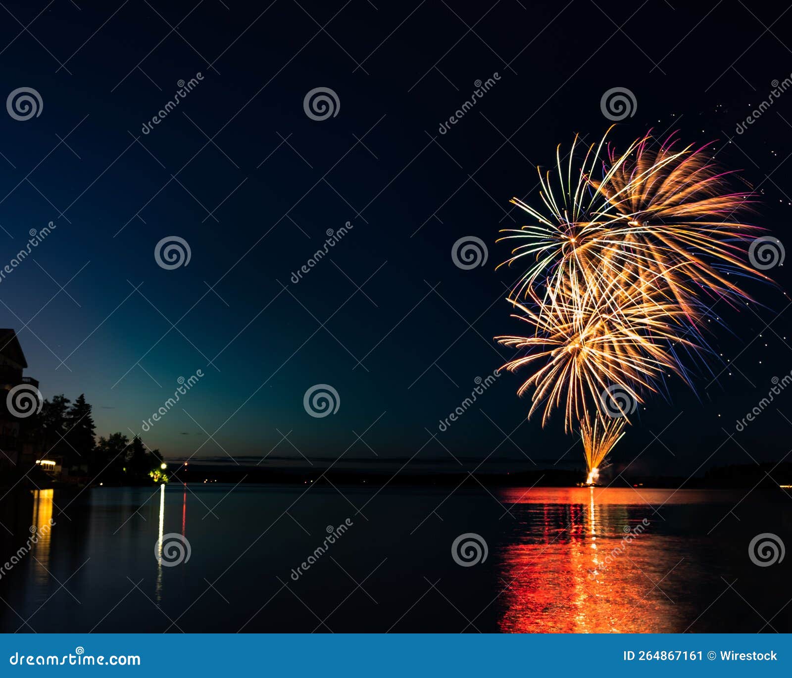 Fireworks Over the Water on Canada Day. Stock Image - Image of party ...