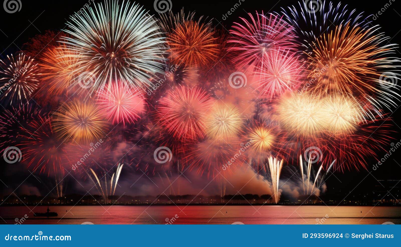 Fireworks Over the Water with Many Different Colors, AI Stock ...