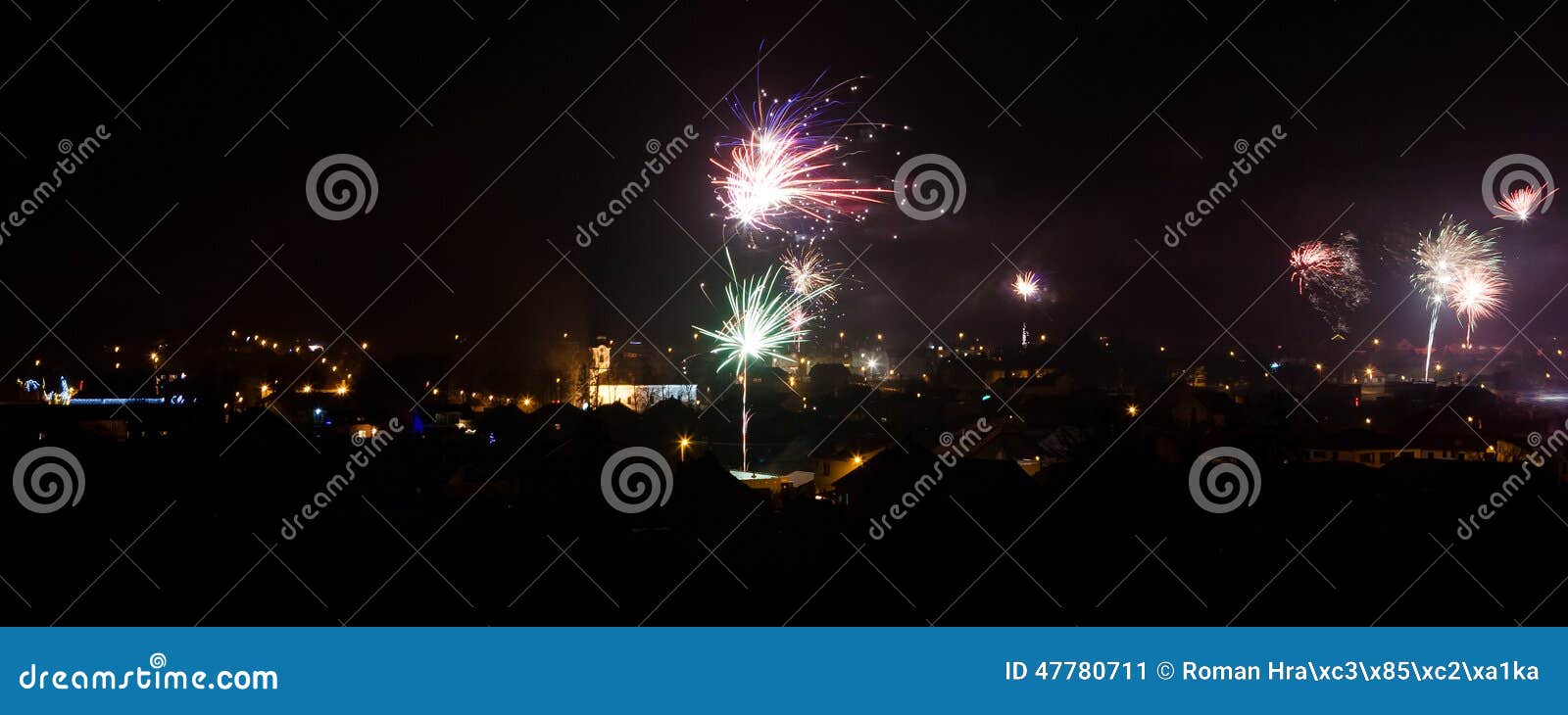 Fireworks panoramic view stock image. Image of holiday - 47780711