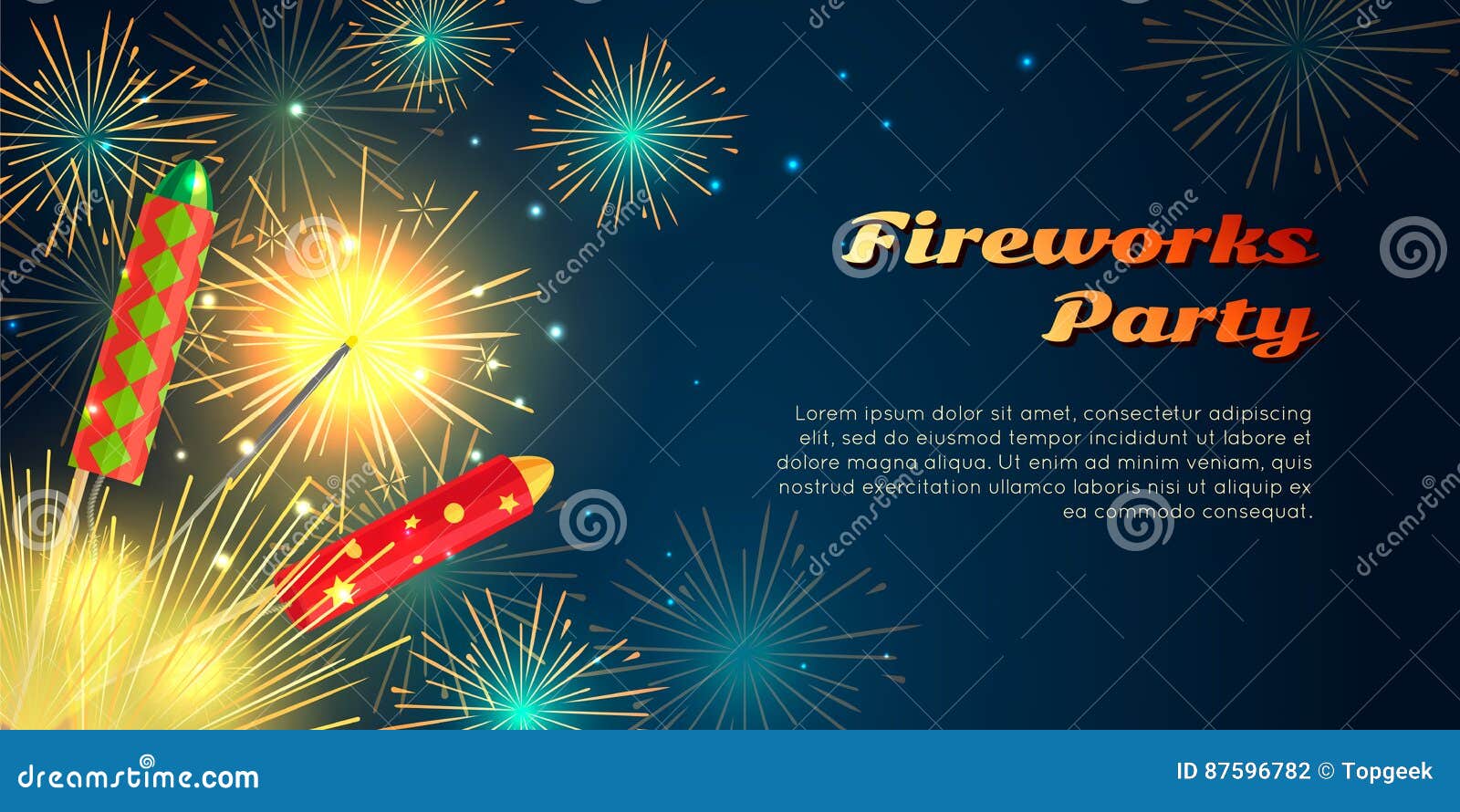 Fireworks Party Barner. Collection of Pyrotechnics Stock Vector ...