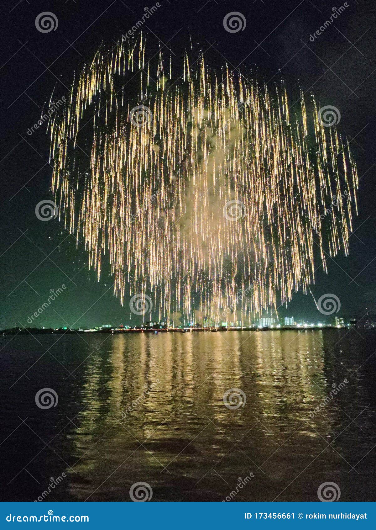 Fireworks Party Over the River is so Beautiful Stock Image - Image of ...