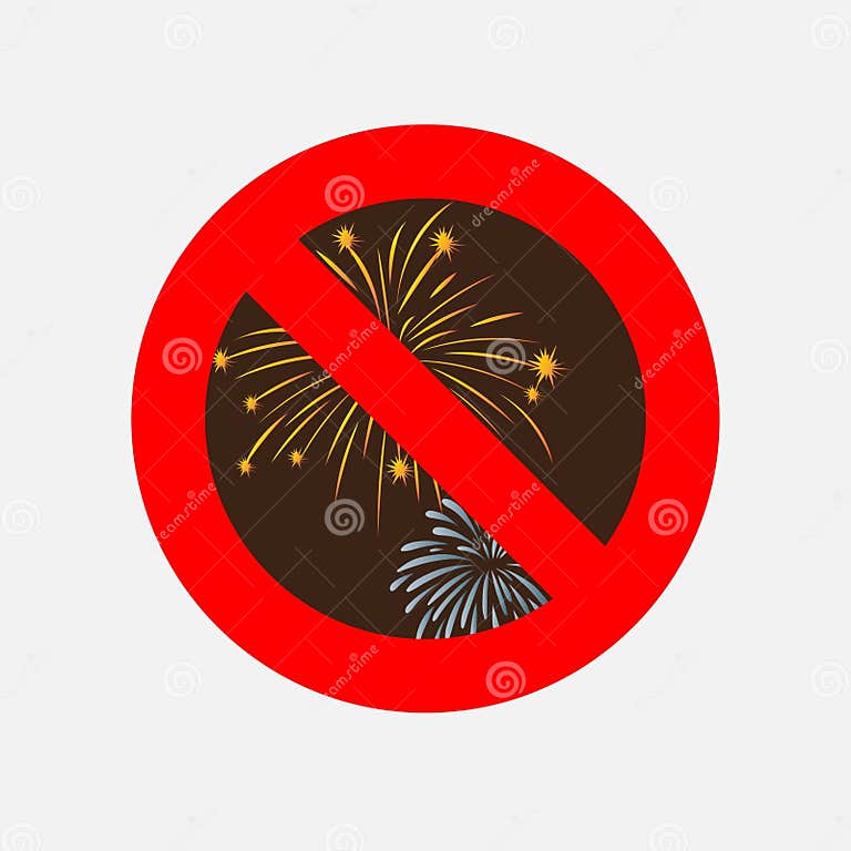 Red Circle Prohibition Sign with Fireworks, No Fireworks Allowed Stock ...