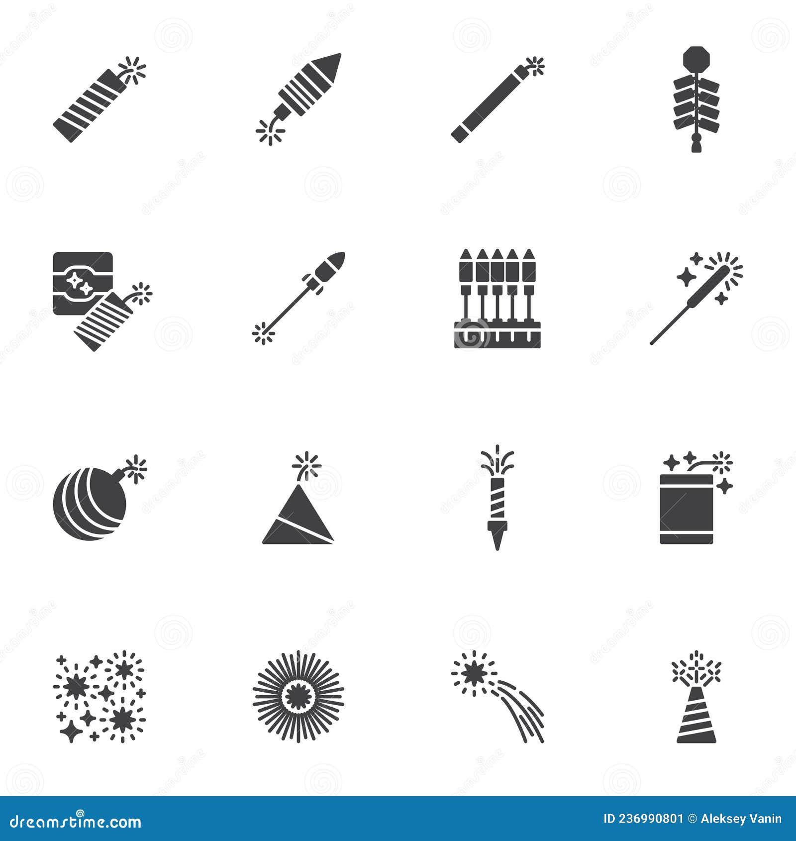 Fireworks Pyrotechnics Vector Icons Set Stock Vector - Illustration of ...