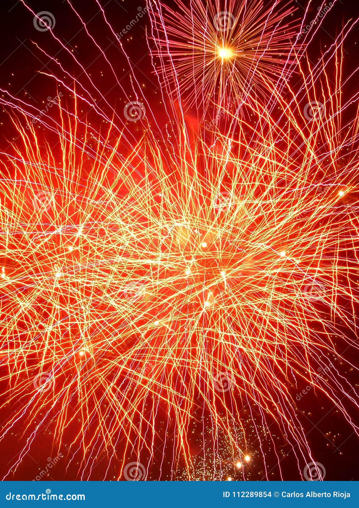 Fireworks Red and Yellow in the Night Stock Photo - Image of explosives ...