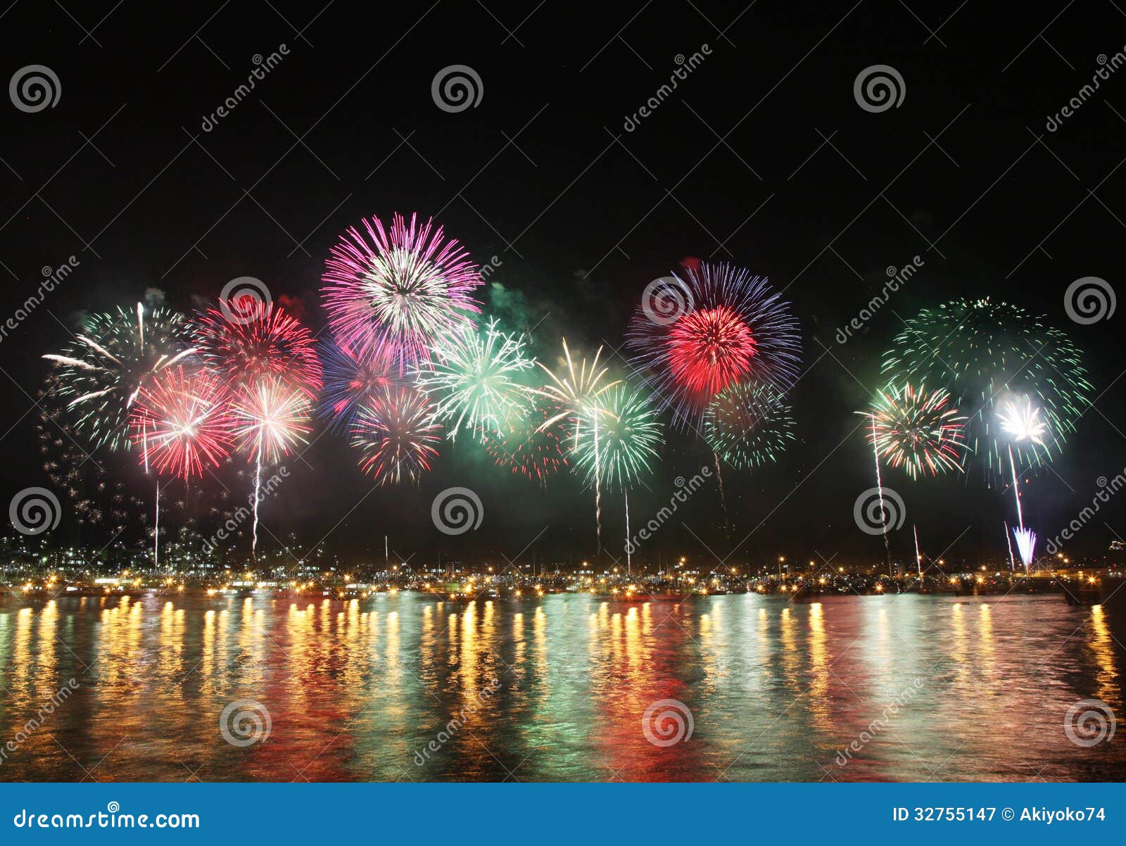 Fireworks Reflect on Sea Water Stock Image - Image of asia, celebration ...