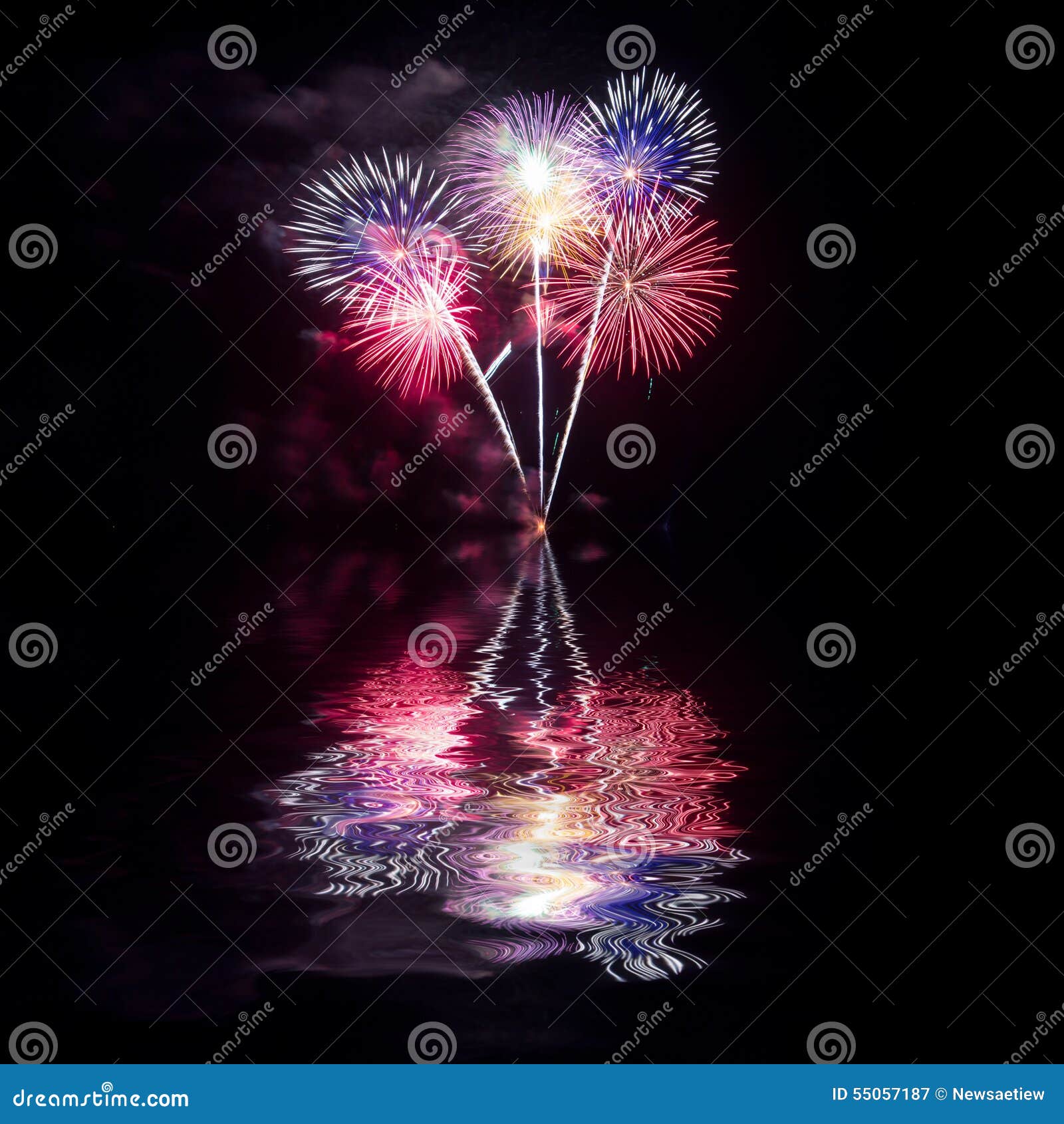 Fireworks Reflect Water for Festival Stock Image - Image of night ...