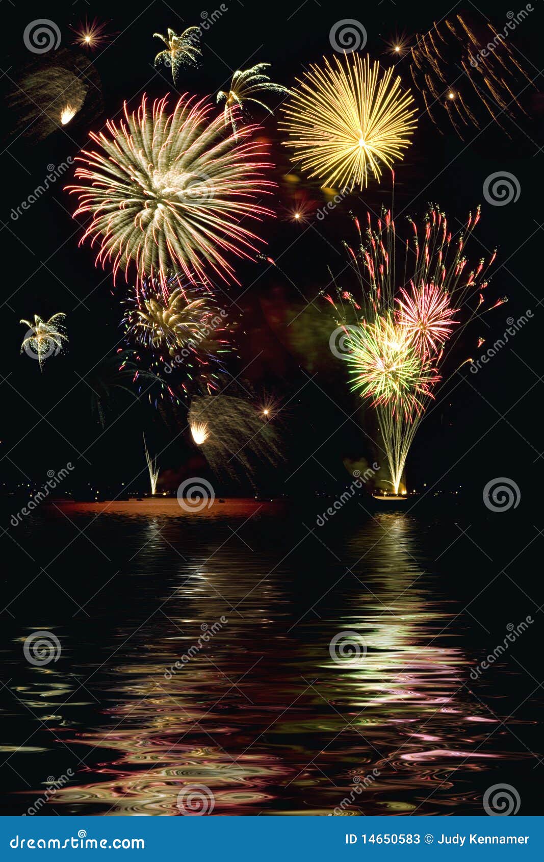 Fireworks with reflection stock image. Image of colorful - 14650583